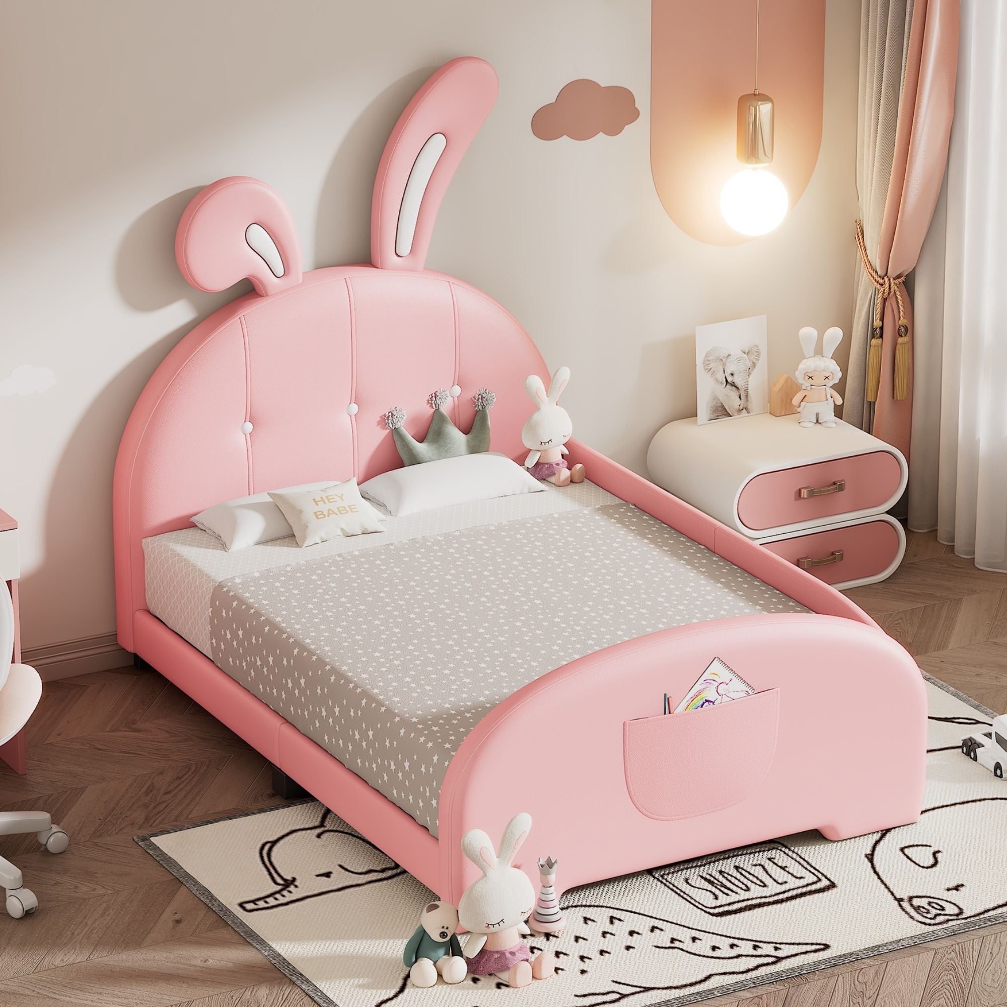 Upholstered Rabbit-Shape Princess Bed With Headboard And Footboard – US ...